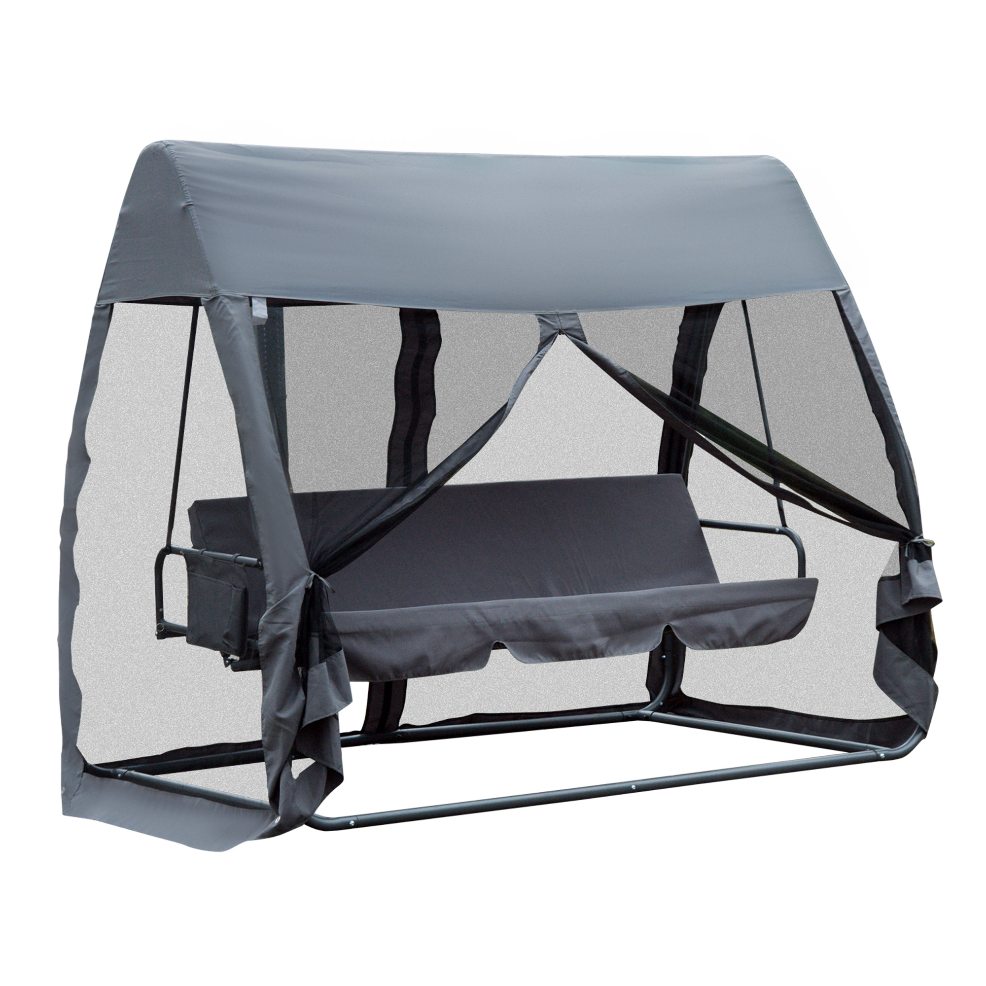 Dondolo da Giardino 3 Posti in Ferro con Zanzariera e Cuscino Grigio