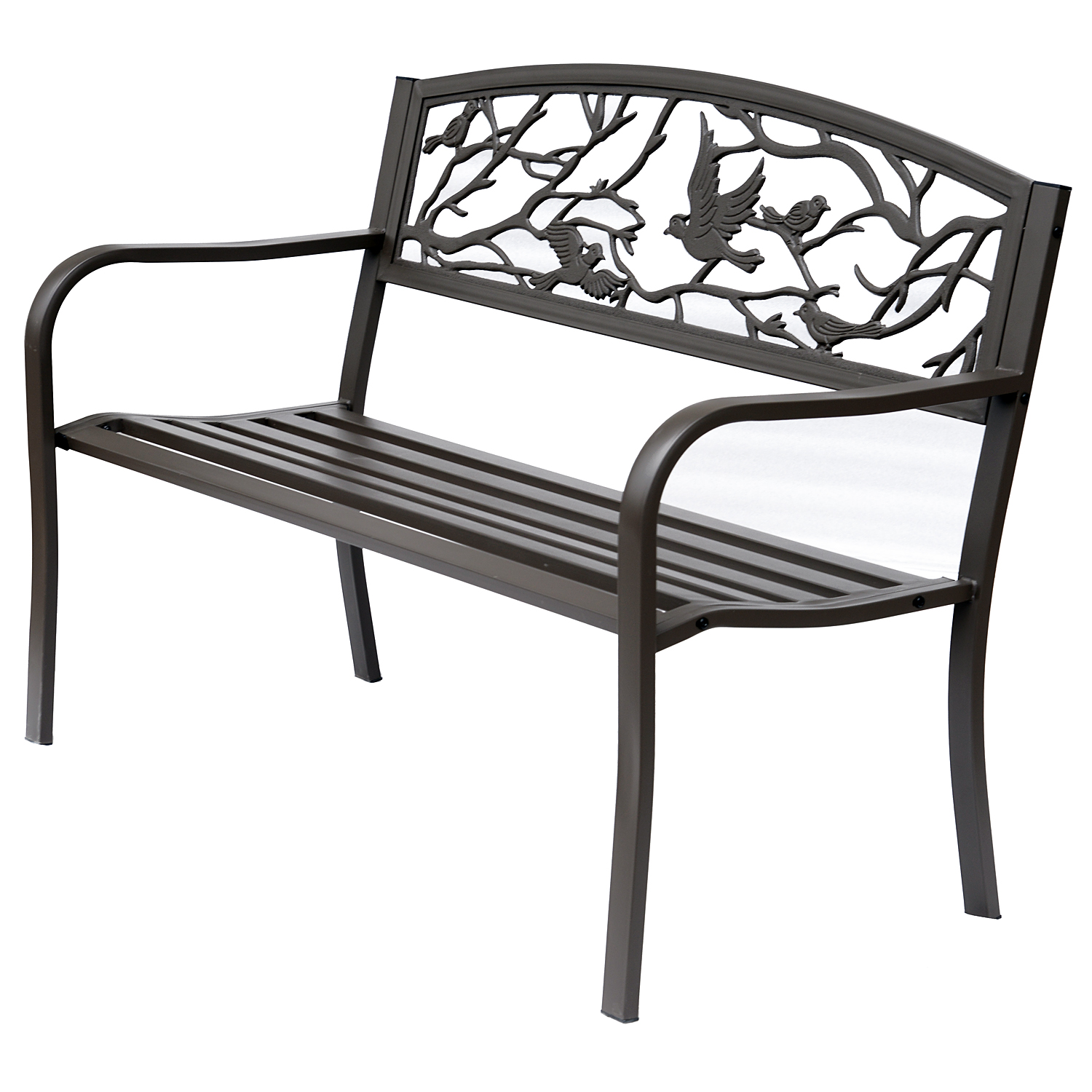 Panchina da Giardino in Acciaio con Schienale Decorato 127x60 cm Bechy Marrone