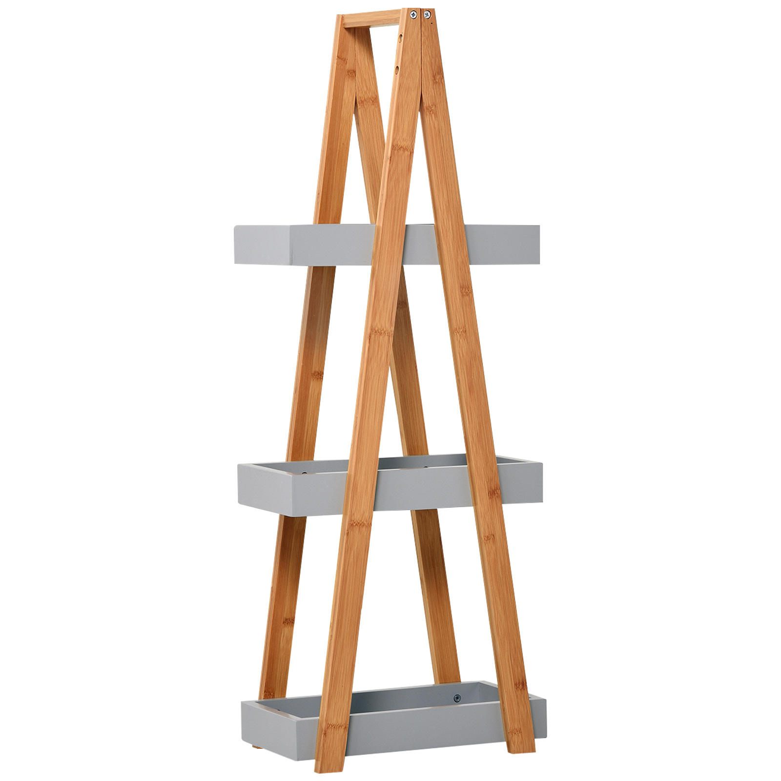 Scaffale Soggiorno Bagno 3 Ripiani in MDF e Bamboo Grigio