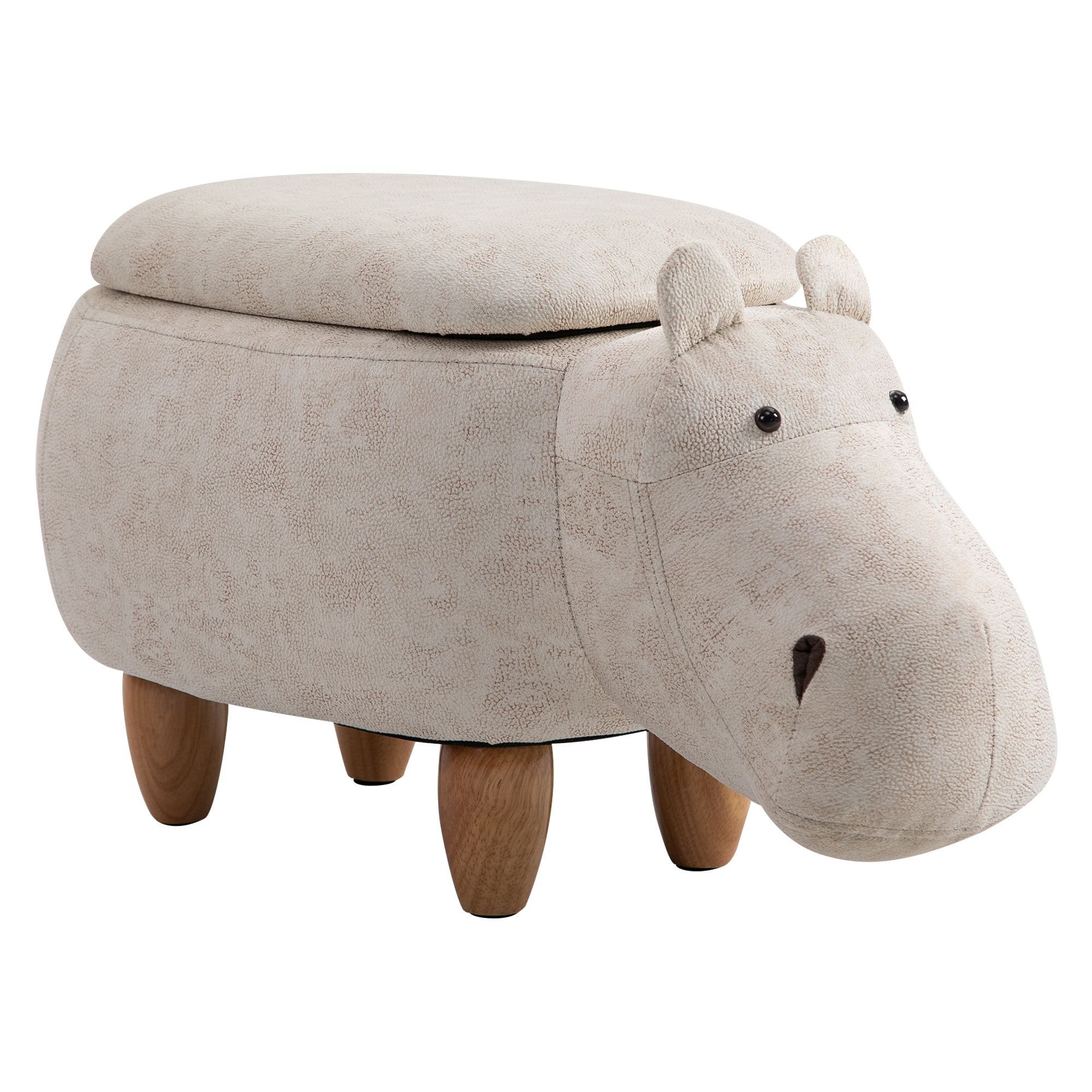 Pouf Poggiapiedi a Forma di Ippopotamo in Tessuto 65x35x36 cm Beige