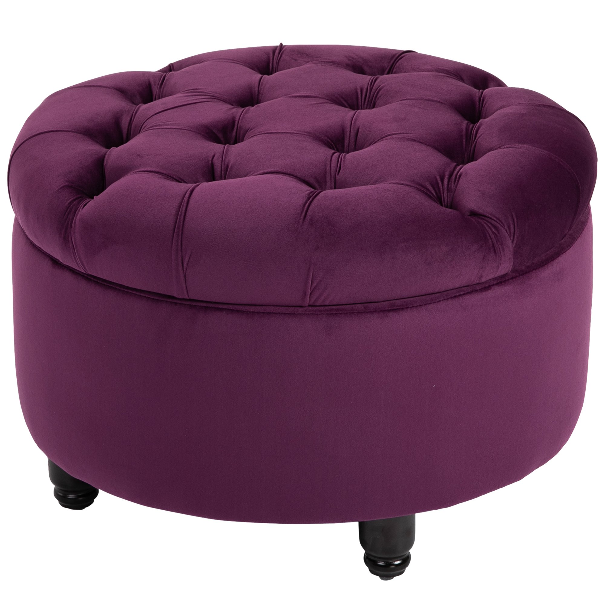 Pouf Contenitore con Coperchio in Velluto con Bottoni Trapuntati Viola