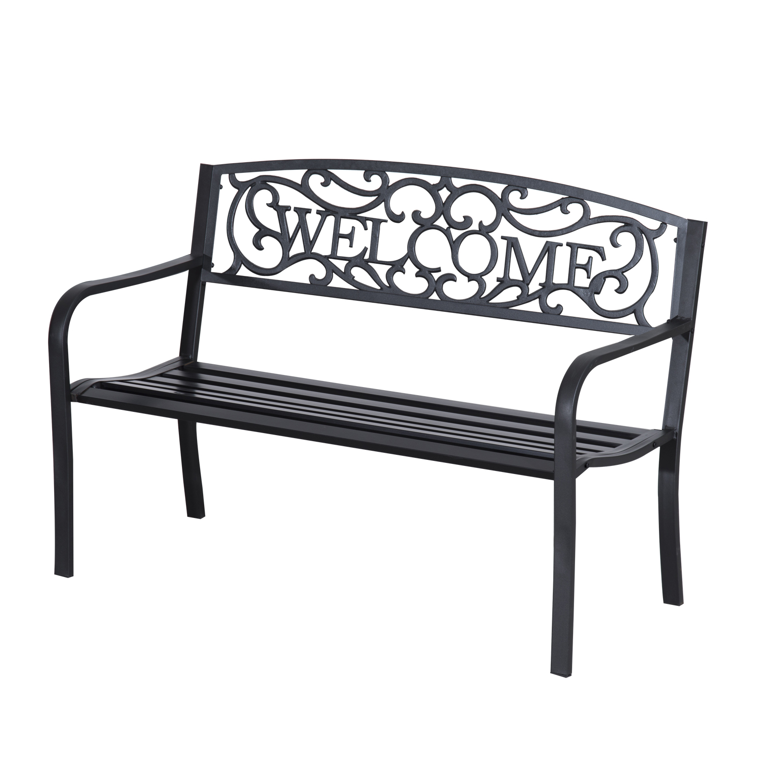 Panca da Giardino 2 Posti in Metallo 127x60x87 cm Nero