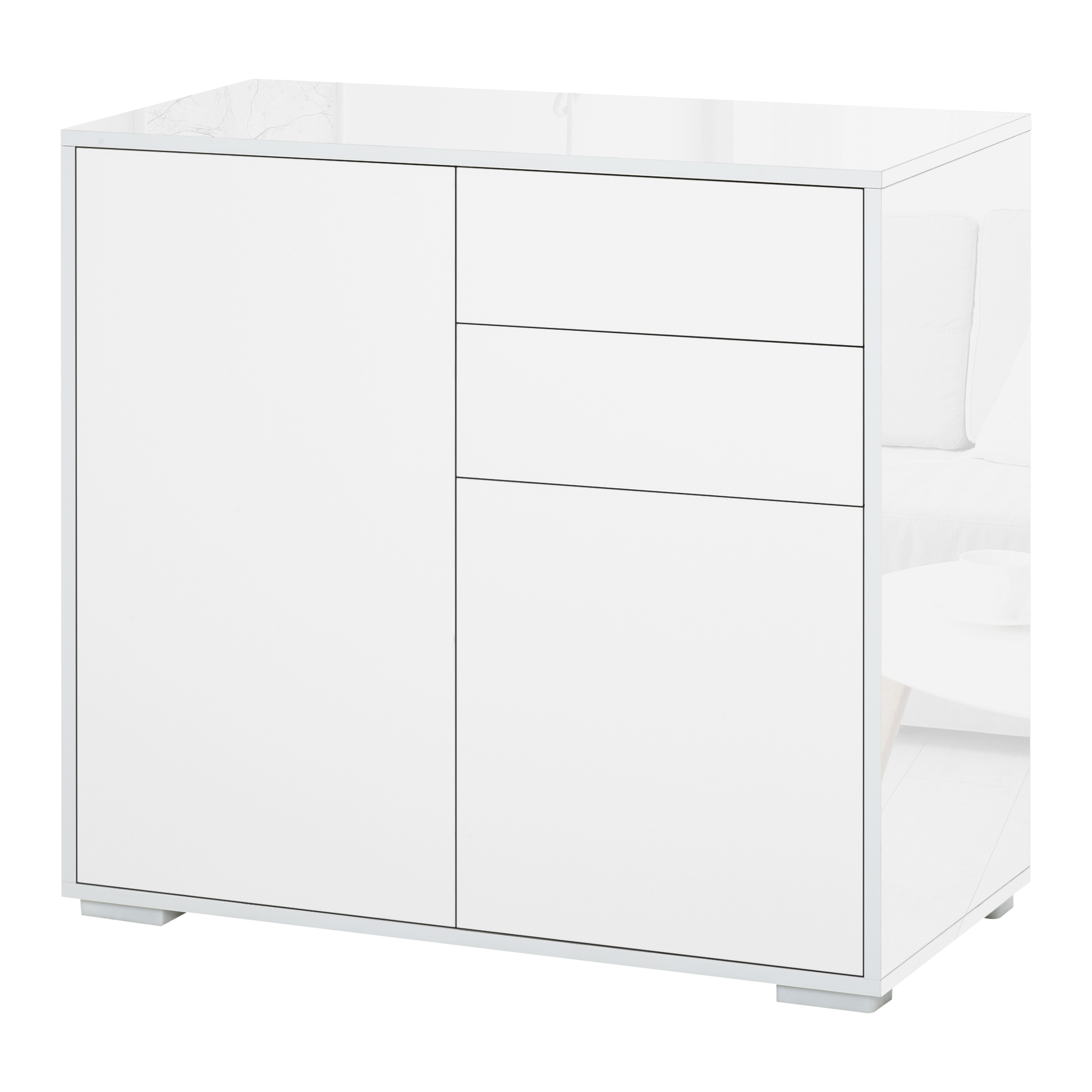 Mobile Multiuso 2 Cassetti 2 Ante 79x36x74 cm in Legno Bianco