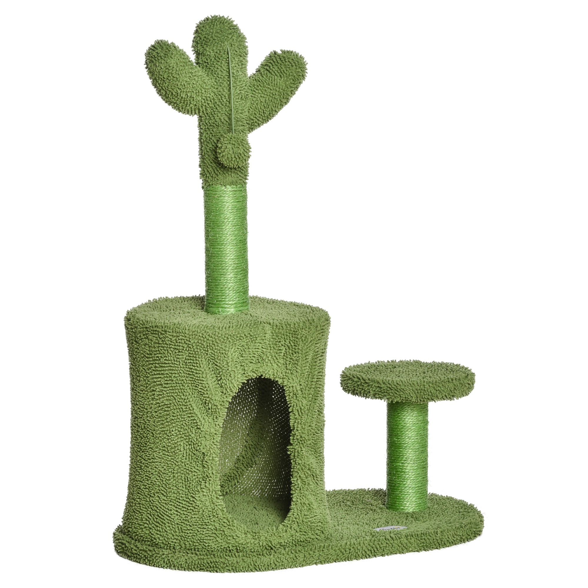 Albero Tiragraffi per Gatti 60x35x78 cm a Forma di Cactus con Palline e Cuccia